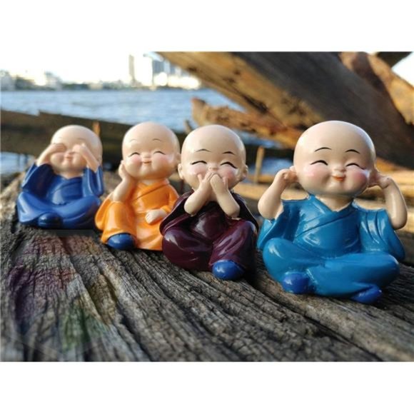 Accents | Genieland Set Of 4 Pc Laughing Monks Statue Car Showpiece ...